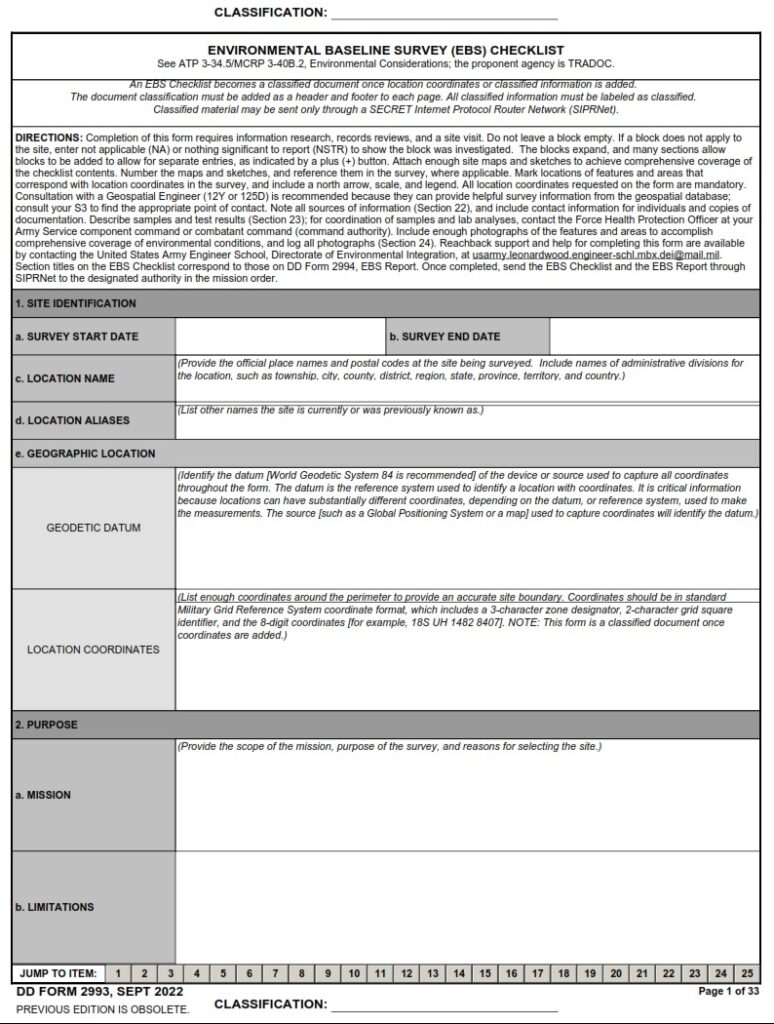 DD Form 2993 – Environmental Baseline Survey (EBS) Checklist - DD Forms