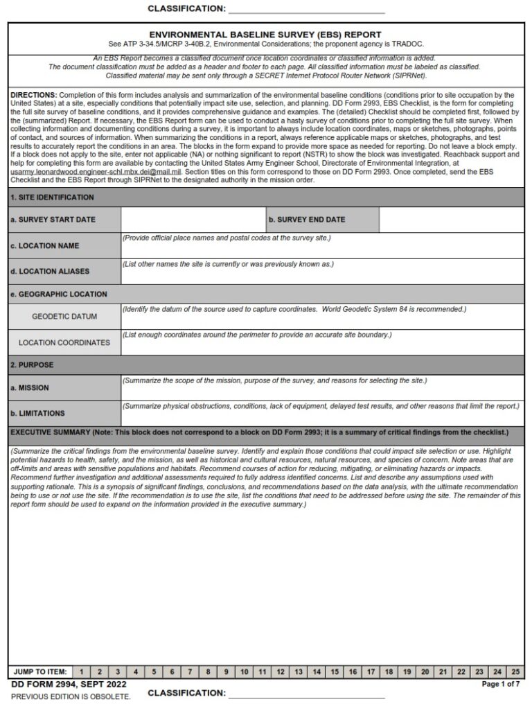 DD Form 2994 – Environmental Baseline Survey (EBS) Report - DD Forms