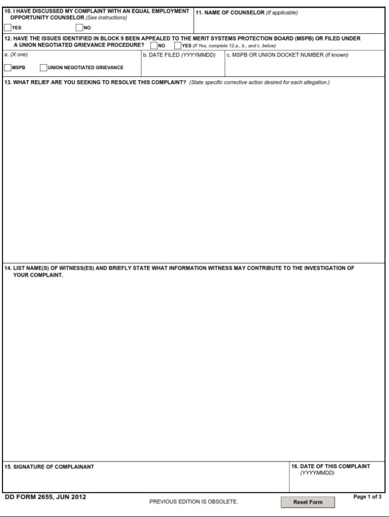 DD Form 2655 – Complaint of Discrimination in the Federal Government ...