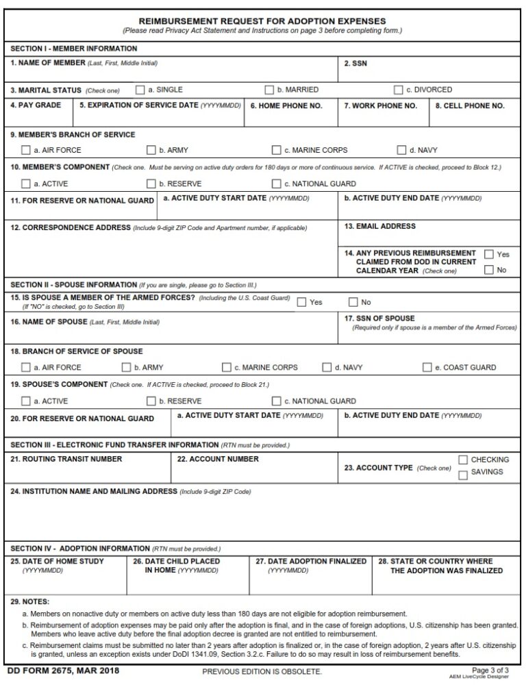 DD Form 2675 – Reimbursement Request for Adoption Expenses - DD Forms