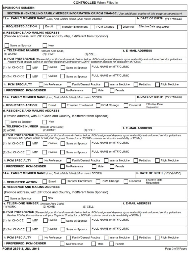 DD Form 2876-3 – TRICARE Prime Enrollment, Disenrollment and Primary ...