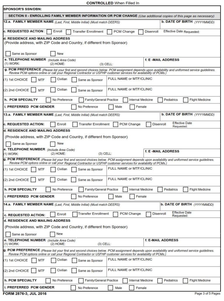 DD Form 2876-3 – TRICARE Prime Enrollment, Disenrollment and Primary ...