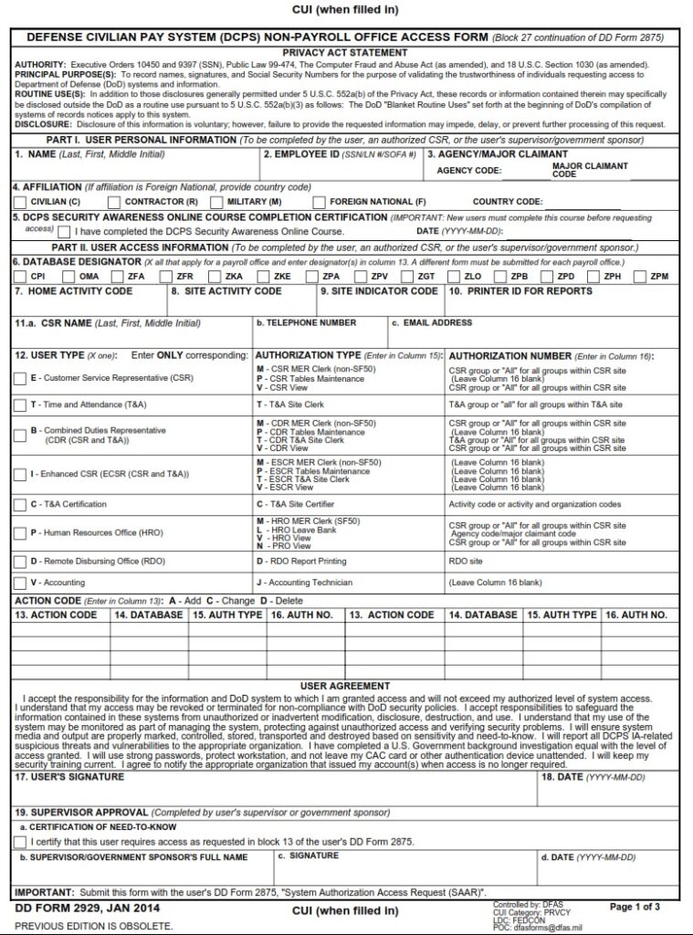 DD Form 2929 – Defense Civilian Pay System (DCPS) Non-Payroll Office ...
