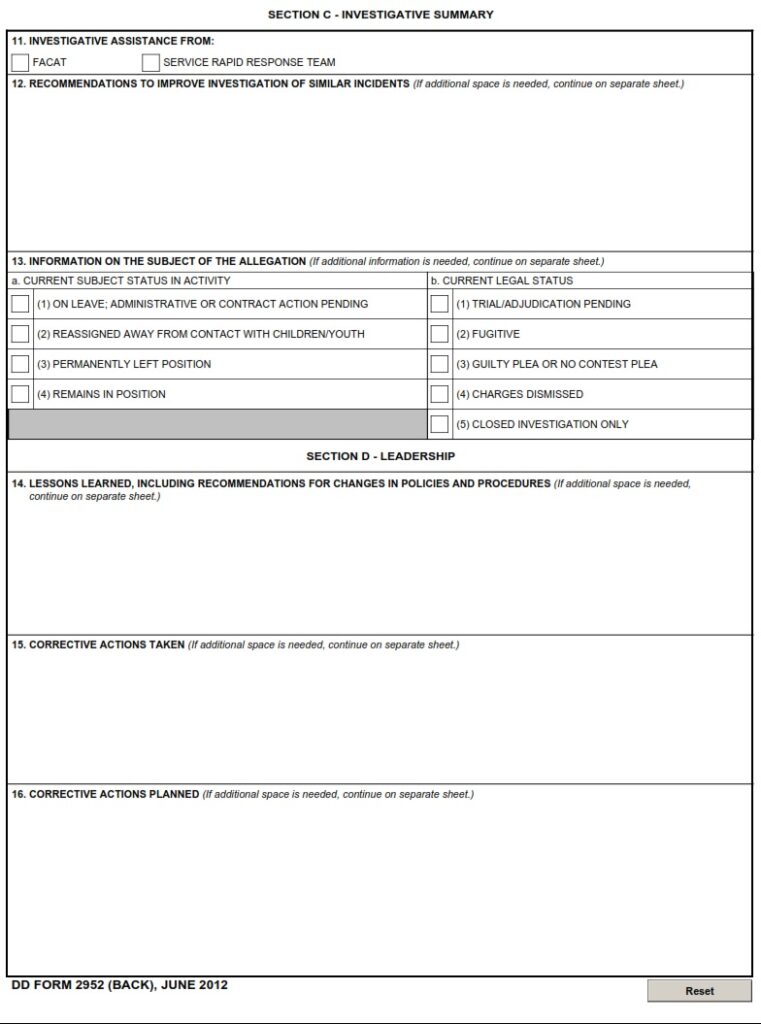 DD Form 2952 – Closeout Report of Suspected Child Sexual Abuse in DoD ...