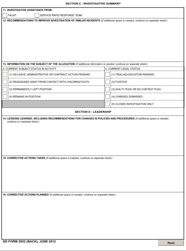 DD Form 2952 – Closeout Report of Suspected Child Sexual Abuse in DoD ...