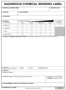 DD Form 2521 – Hazardous Chemical Warning Label (8-1/2 X 11) - DD Forms