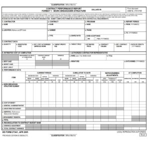 DD Form 2734/1 – Contract Performance Report, Format 1 – Work Breakdown ...