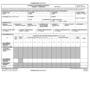 DD Form 2734/3 – Contract Performance Report, Format 3 – Baseline - DD ...
