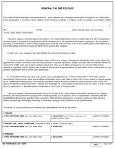 DD Form 2830 – General Talent Release - DD Forms