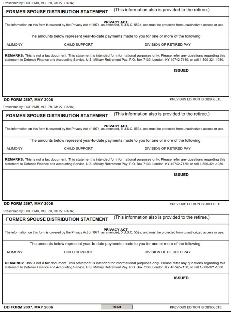 DD Form 2897 – Former Spouse Distribution Statement - DD Forms