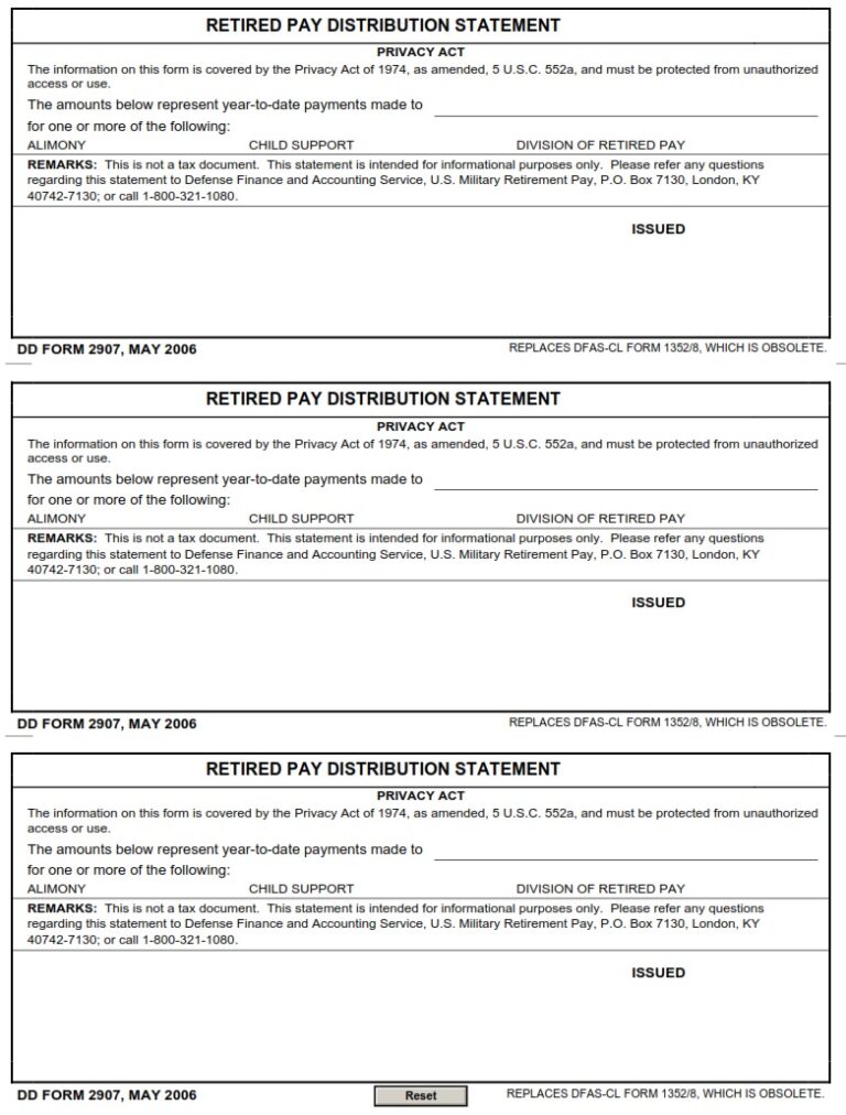 DD Form 2907 – Retired Pay Distribution Statement - DD Forms