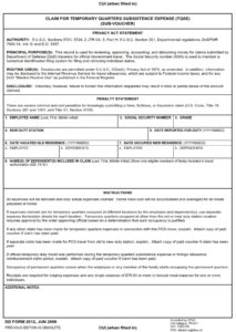 DD Form 2912 – Claim for Temporary Quarters Subsistence Expense (TQSE ...