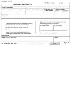 DD Form 2504 – Abandoned Vehicle Notice - DD Forms