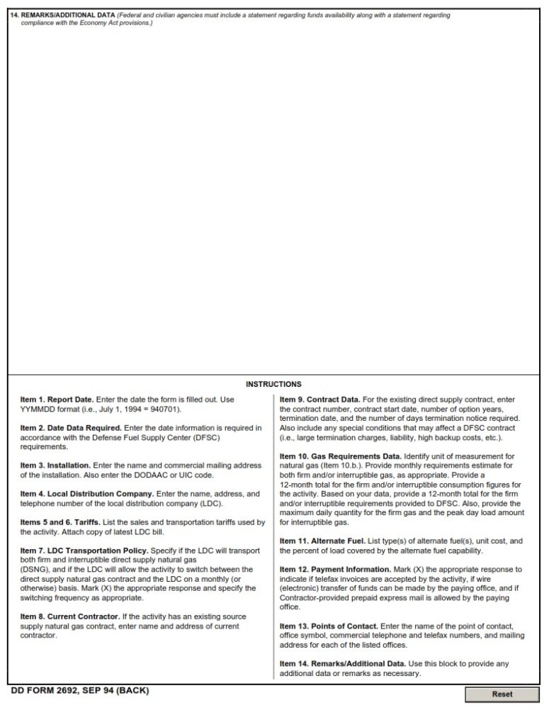 DD Form 2692 – Direct Supply Natural Gas Data Requirements - DD Forms