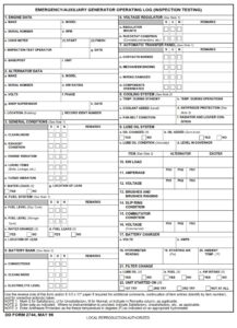 DD Form 2744 – Emergency/Auxiliary Generator Operating Log - DD Forms