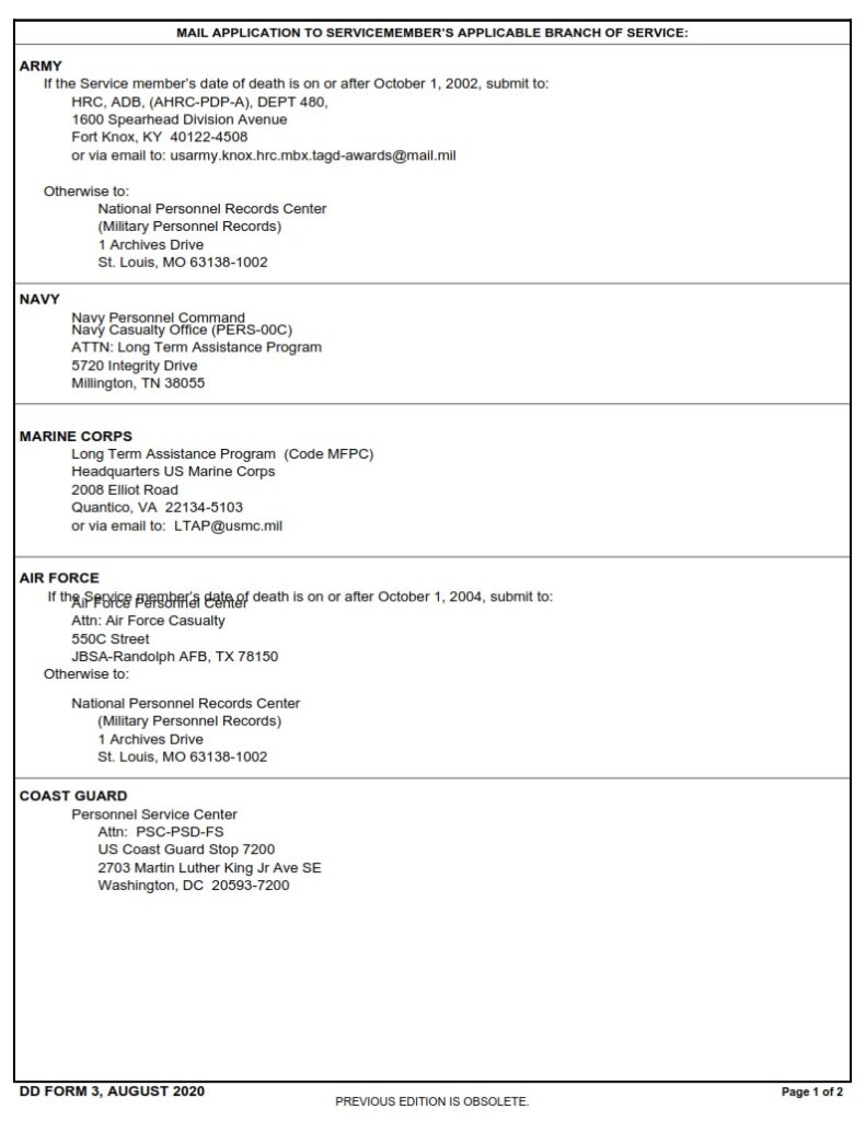 DD Form 3 – Application for Gold Star Lapel Button - DD Forms