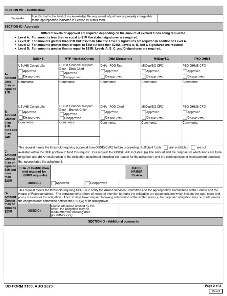 DD Form 3183 – Request for Authorization to Obligate Expired Defense ...