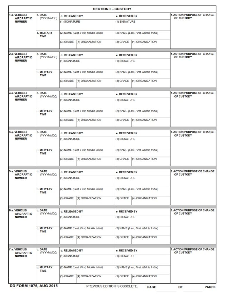 DD Form 1075 – Chain of Custody for Transportation of Remains and ...