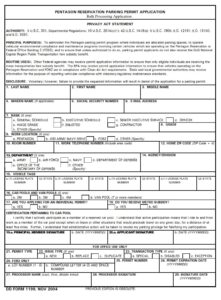 DD Form 1199 – Pentagon Reservation Parking Permit Application - DD Forms