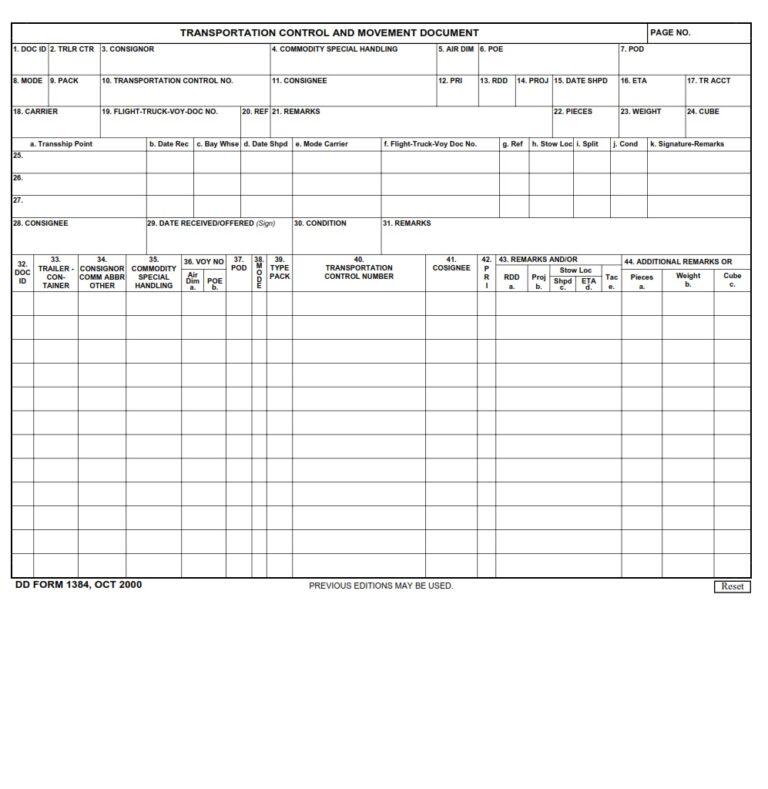 DD Form 1384 – Transportation Control and Movement Document - DD Forms