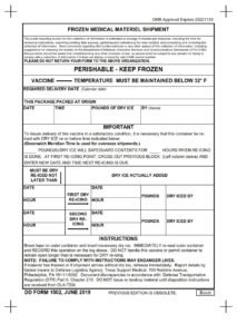 DD Form 1502 – Frozen Medical Materiel Shipment - DD Forms