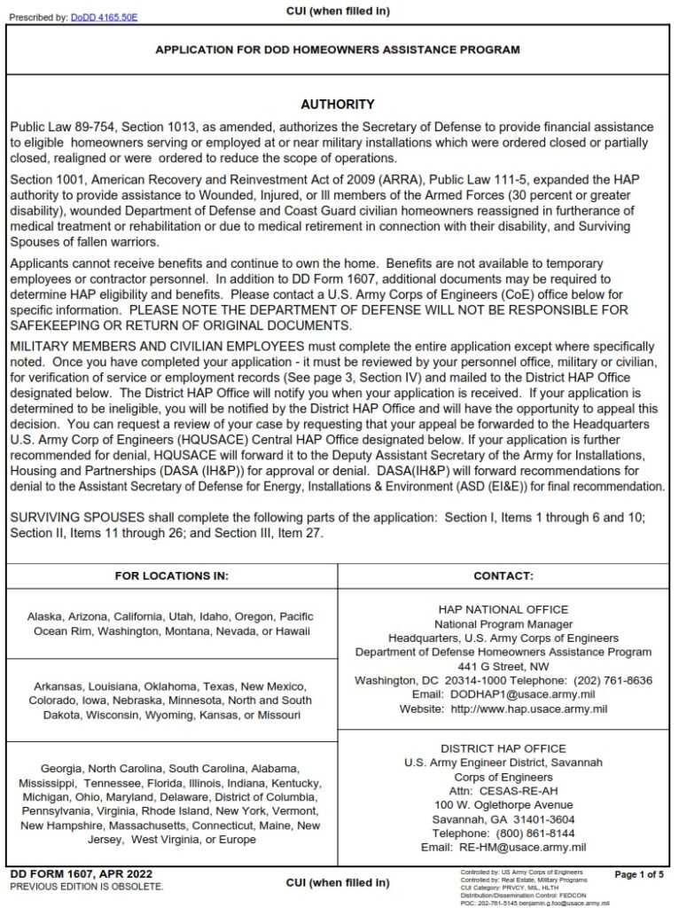 DD Form 1607 – Application For Homeowners Assistance Program - DD Forms