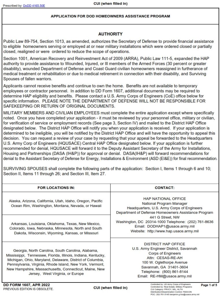 DD Form 1607 – Application For Homeowners Assistance Program - DD Forms