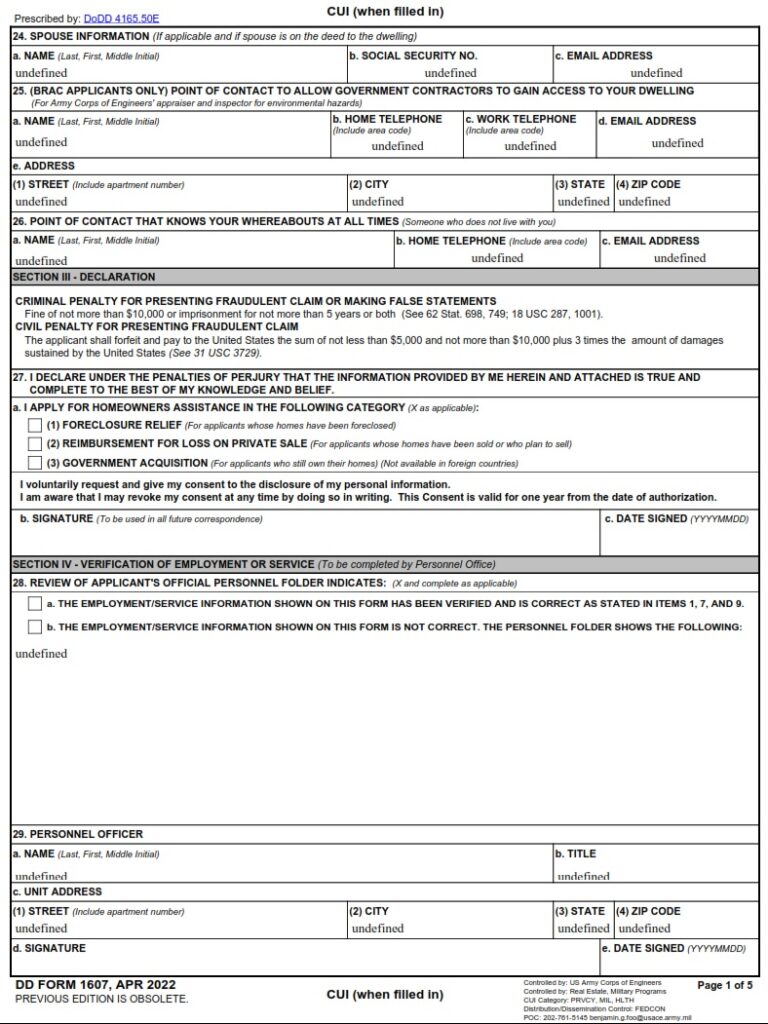 DD Form 1607 – Application For Homeowners Assistance Program - DD Forms