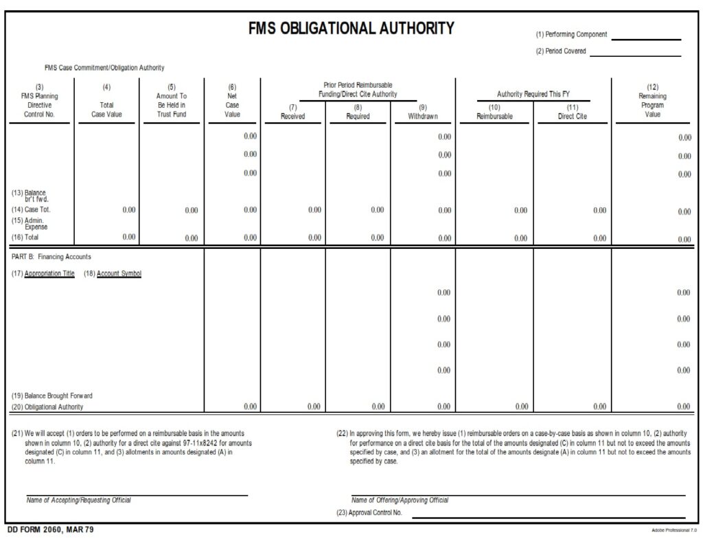 DD Form 2060 – Foreign Military Sales (FMS) Obligational Authority - DD ...