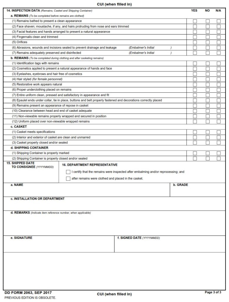 DD Form 2063 – Record of Preparation and Disposition of Remains ...