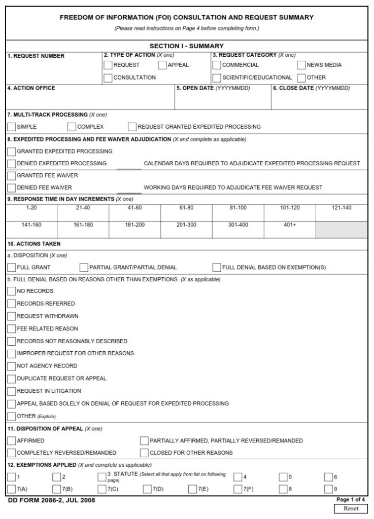 DD Form 2086-2 – Freedom of Information (FOI) Consultation and Request ...