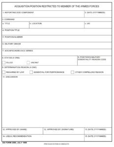 DD Form 2589 – Acquisition Position Restricted to Member of the Armed ...