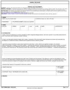 DD Form 2622 – Animal Release - DD Forms