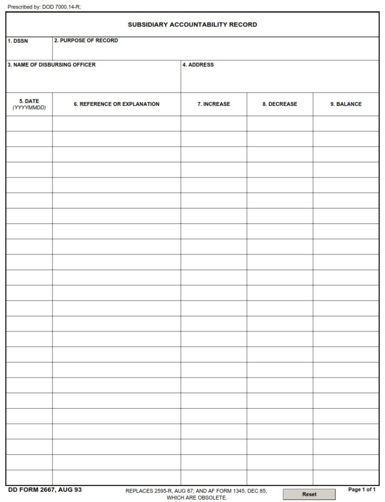 DD Form 2667 – Subsidiary Accountability Record - DD Forms
