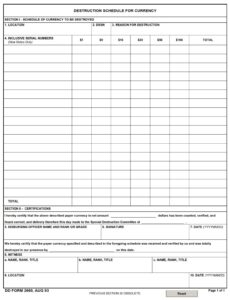DD Form 2669 – Destruction Schedule for Currency - DD Forms