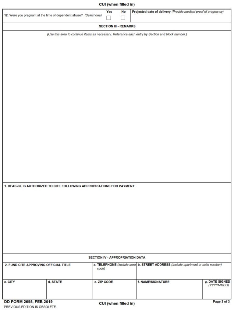 DD Form 2698 – Application for Transitional Compensation - DD Forms