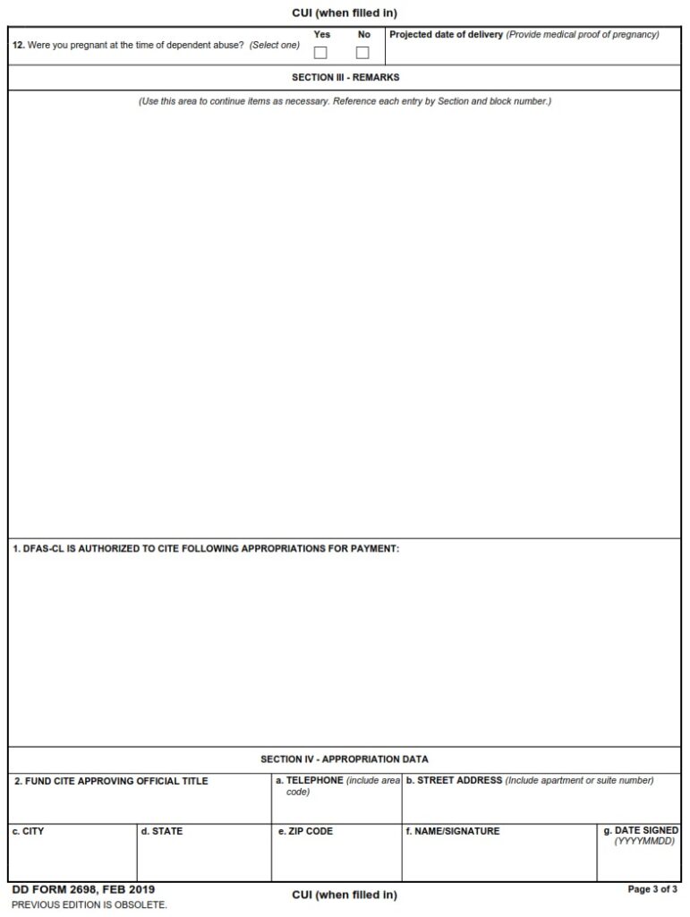 DD Form 2698 – Application for Transitional Compensation - DD Forms