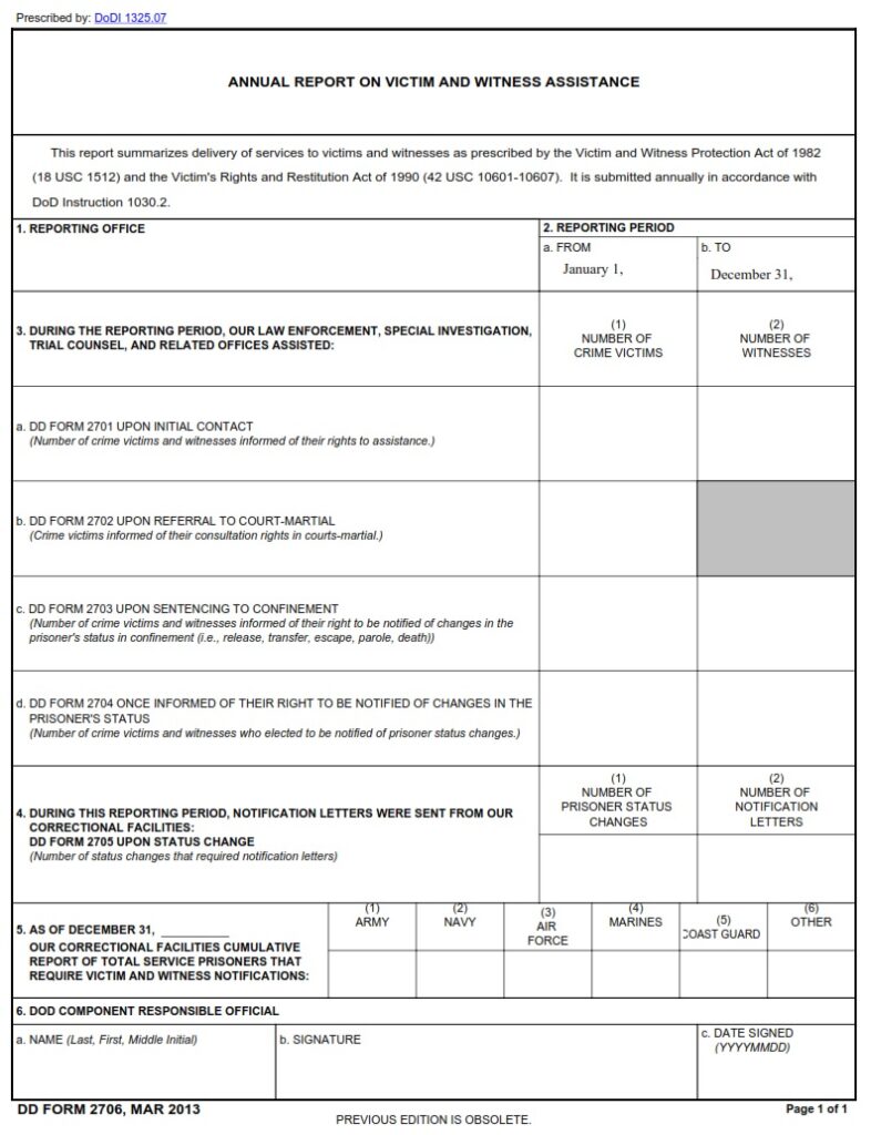 DD Form 2706 – Annual Report on Victim and Witness Assistance - DD Forms