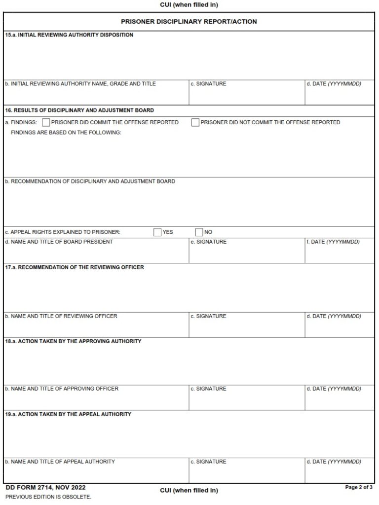DD Form 2714 – Prisoner Disciplinary Report/Action - DD Forms