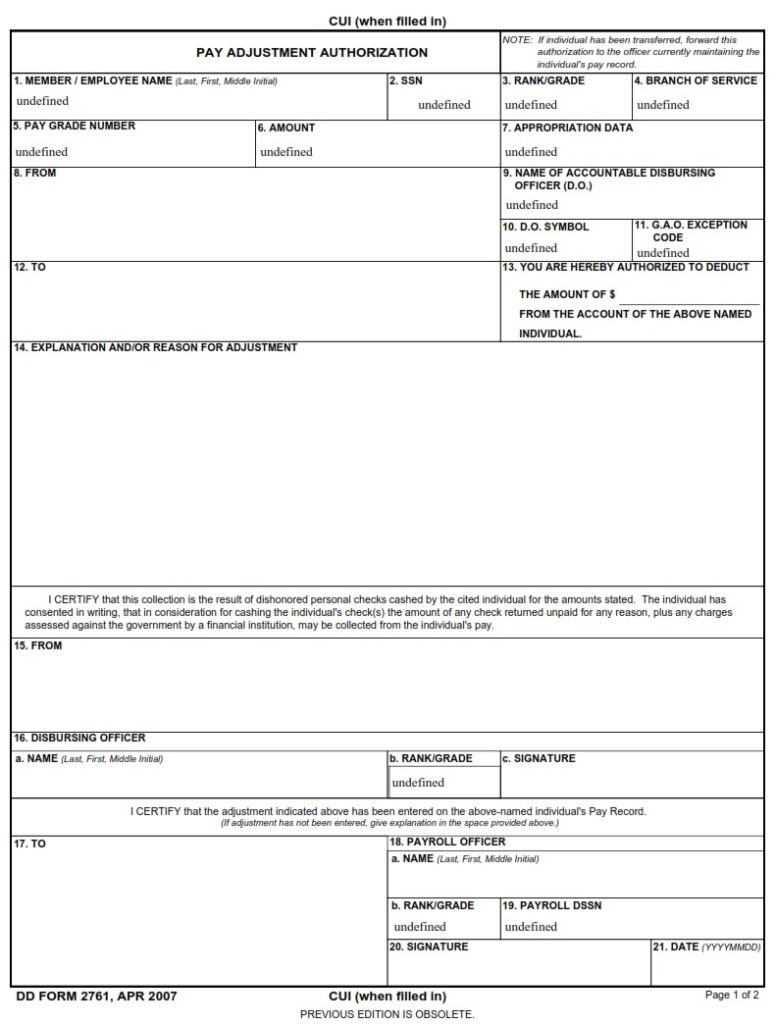 DD Form 2761 – Personal Check Cashing Agreement - DD Forms