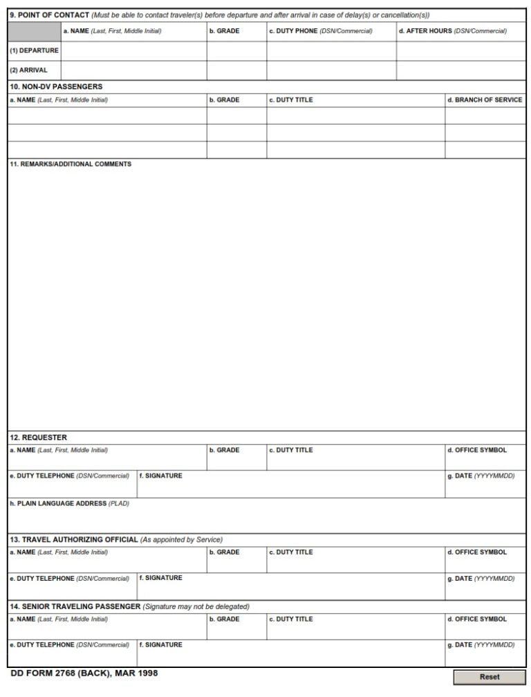 DD Form 2768 – Military Air Passenger/Cargo Request - DD Forms