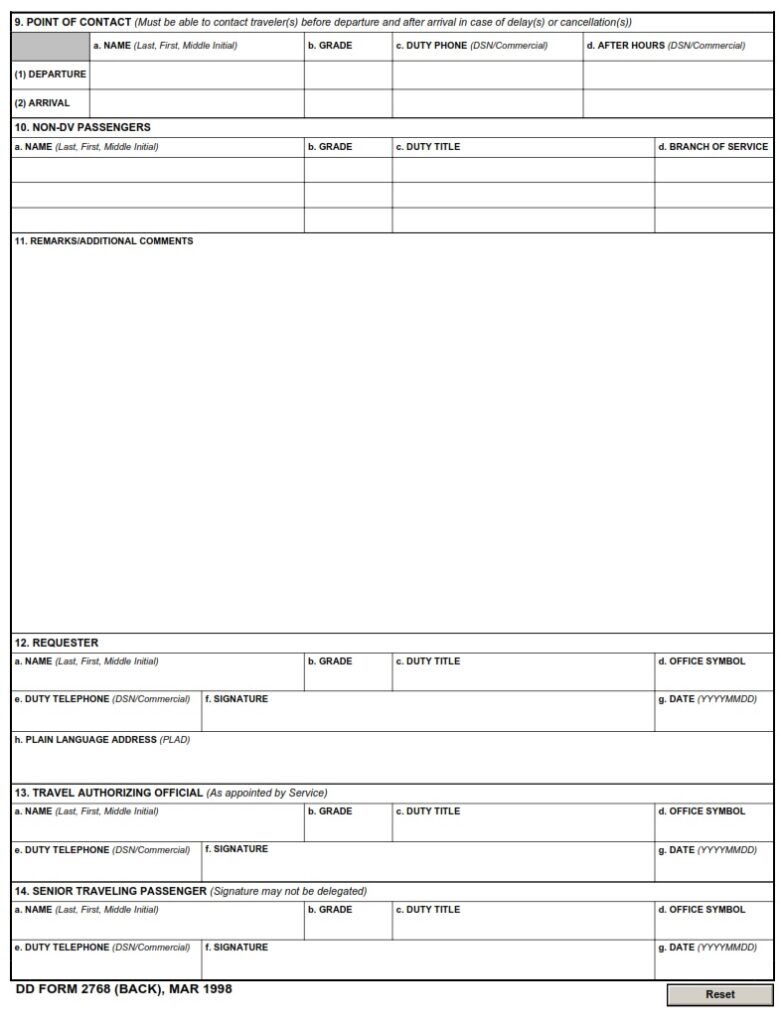 DD Form 2768 – Military Air Passenger/Cargo Request - DD Forms