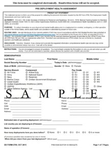 DD Form 2795 – Pre-Deployment Health Assessment - DD Forms