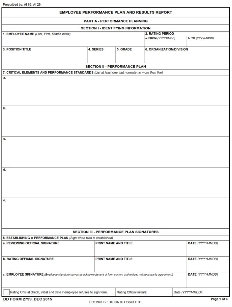DD Form 2799 – Employee Performance Plan and Results Report - DD Forms
