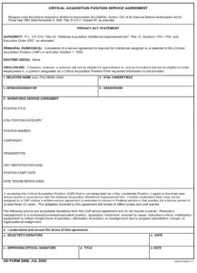 DD Form 2888 – Critical Acquisition Position Service Agreement - DD Forms