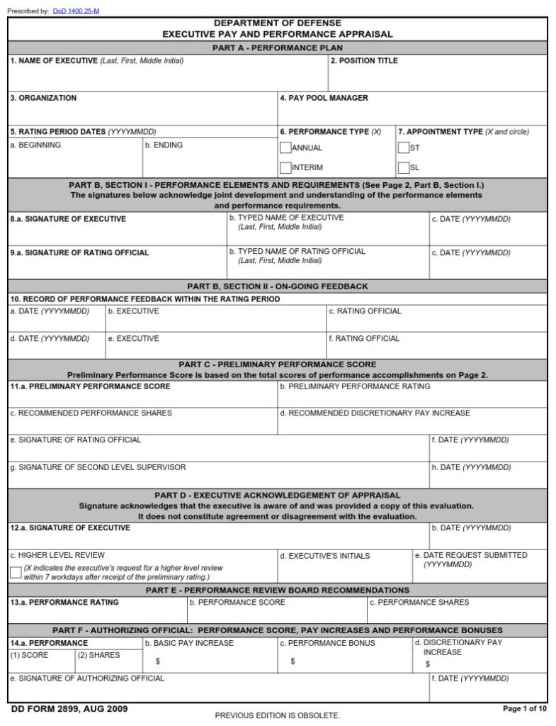 DD Form 2899 – Department of Defense Executive Pay and Performance ...
