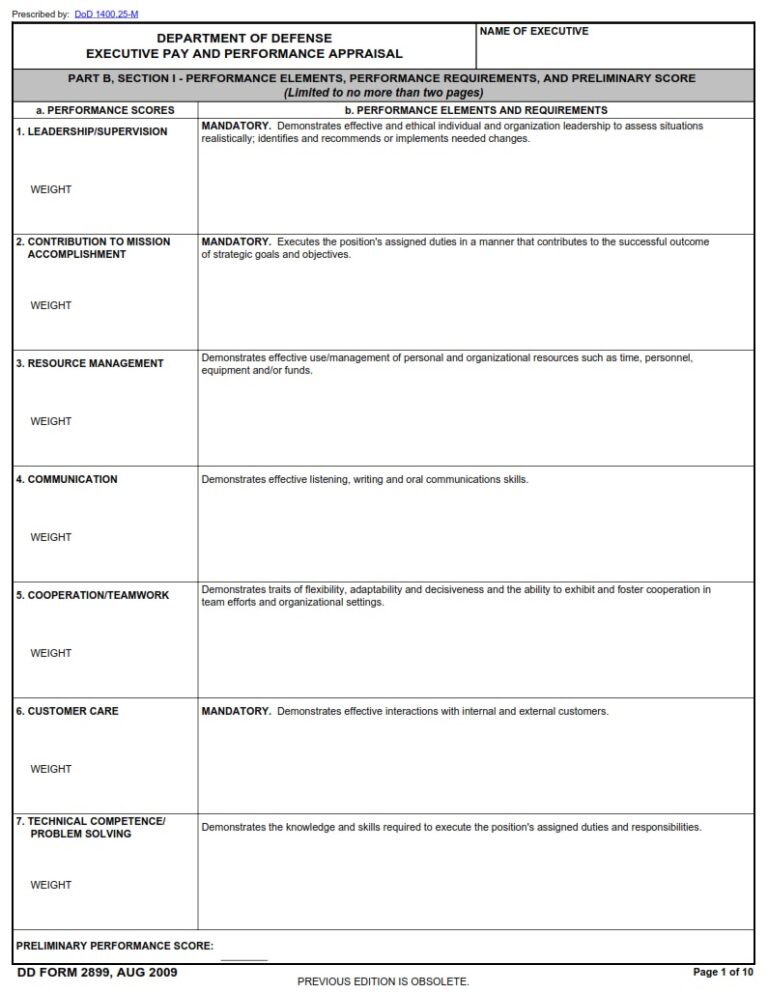 DD Form 2899 – Department of Defense Executive Pay and Performance ...