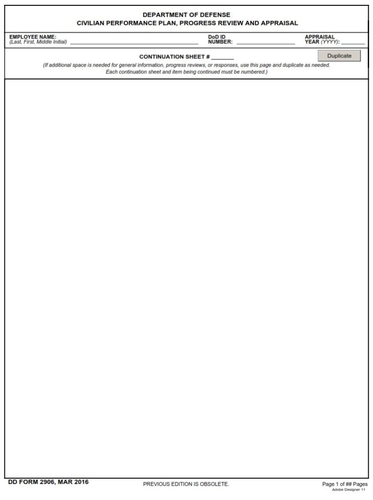 DD Form 2906 – Department of Defense Civilian Performance Plan ...