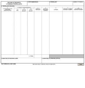 DD Form 2914 – Record of Receipts of Missile Propellants - DD Forms