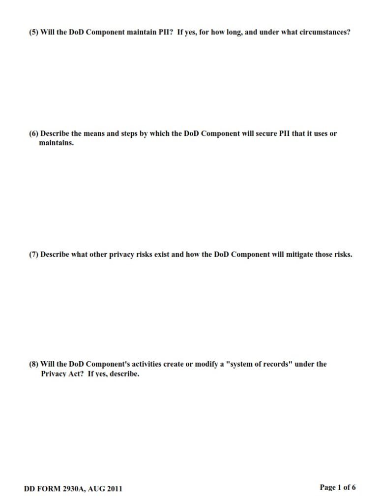 DD Form 2930A – Adapted Privacy Impact Assessment (PIA) - DD Forms